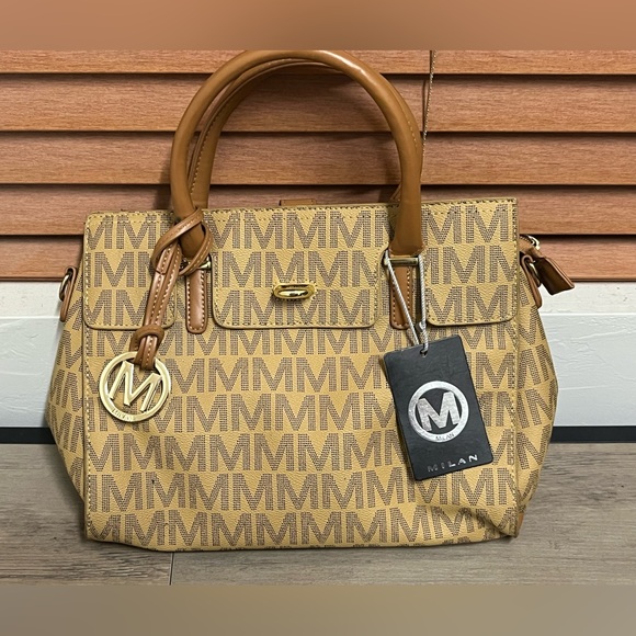 Milani | Bags | Milan Monogram Satchel Handbag Tan Logo Bag Nwt | Poshmark